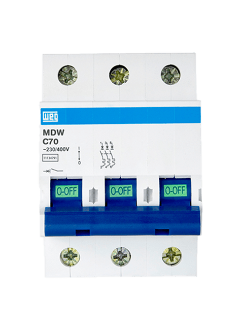 Disjuntor Mini Trifásico MDW Curva C 70A-3 Weg